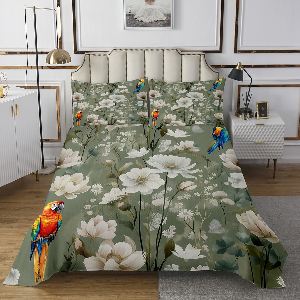 Boho Floral Coverlet Twin Size Chic Parrot Bedding Set Teens Adults ...
