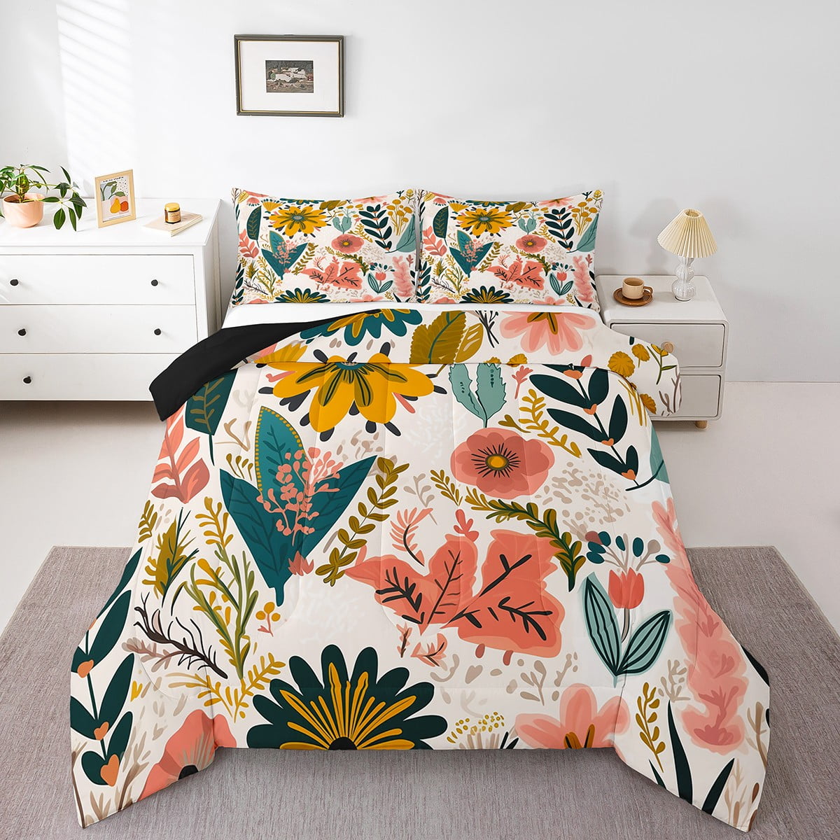 Boho Floral King Bedding Sets Tropical Leaves Comforter Set Women ...