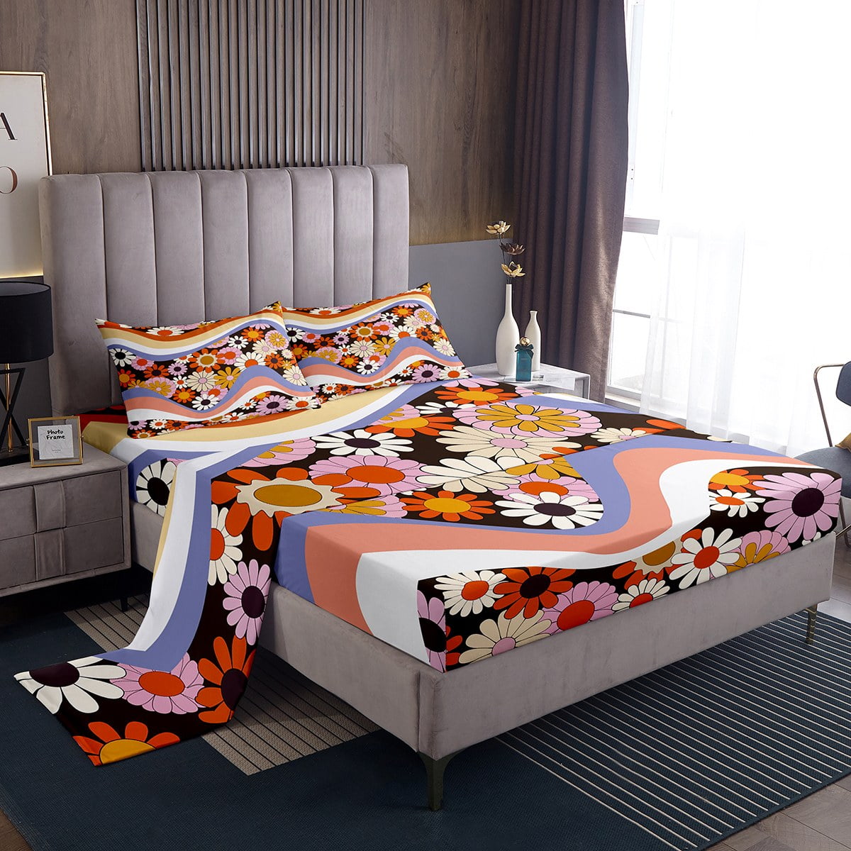 YST Boho Floral Sheet Set For Girls, Vintage Groovy Flowers Bed Sheets ...