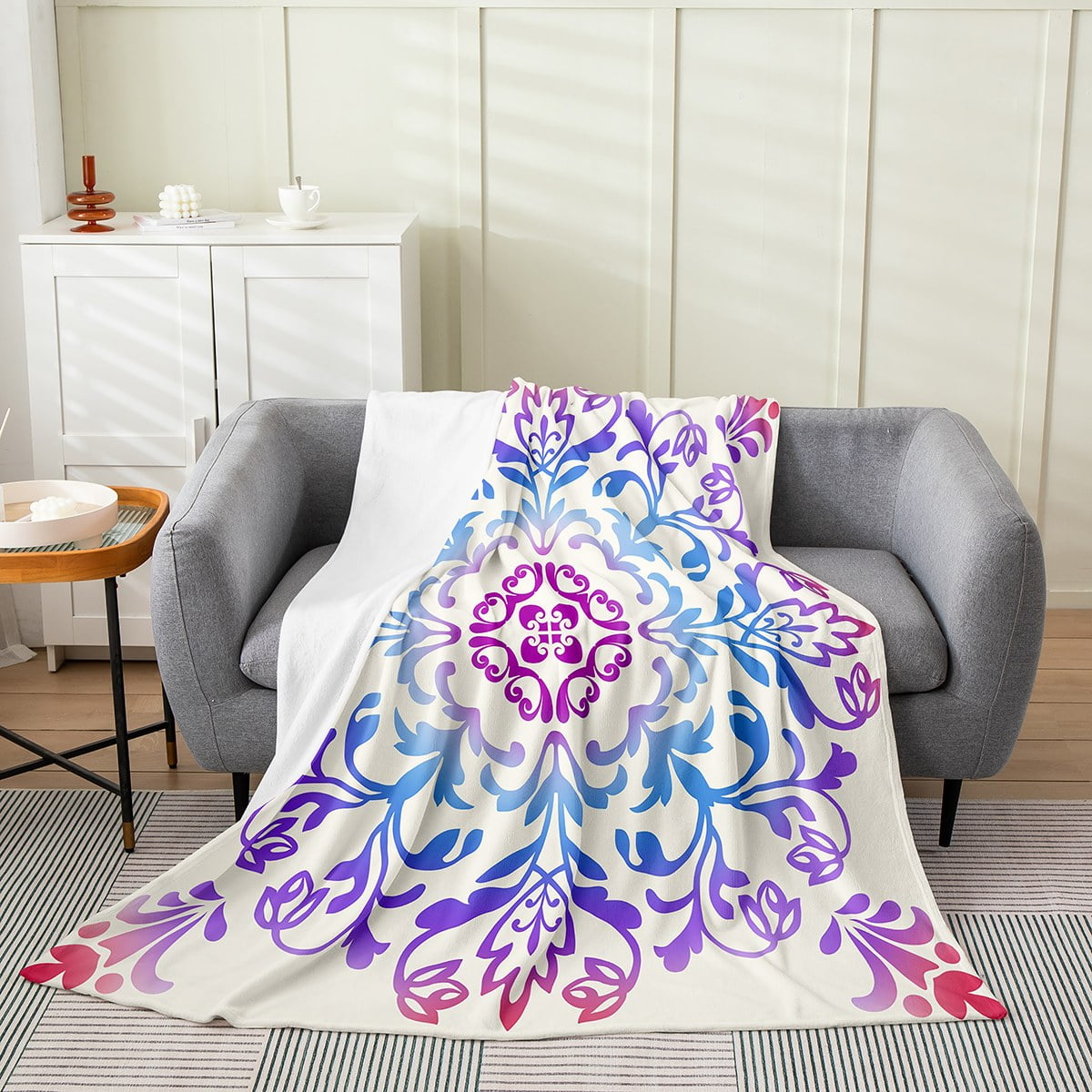 Boho Floral Throw Blanket,Bohemian Flower Fleece Blanket Queen 90x90 ...