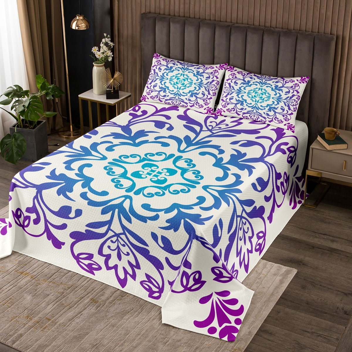 YST Boho Flower Quilt Set,Bohemian Floral Coverlet Set King Vintage ...