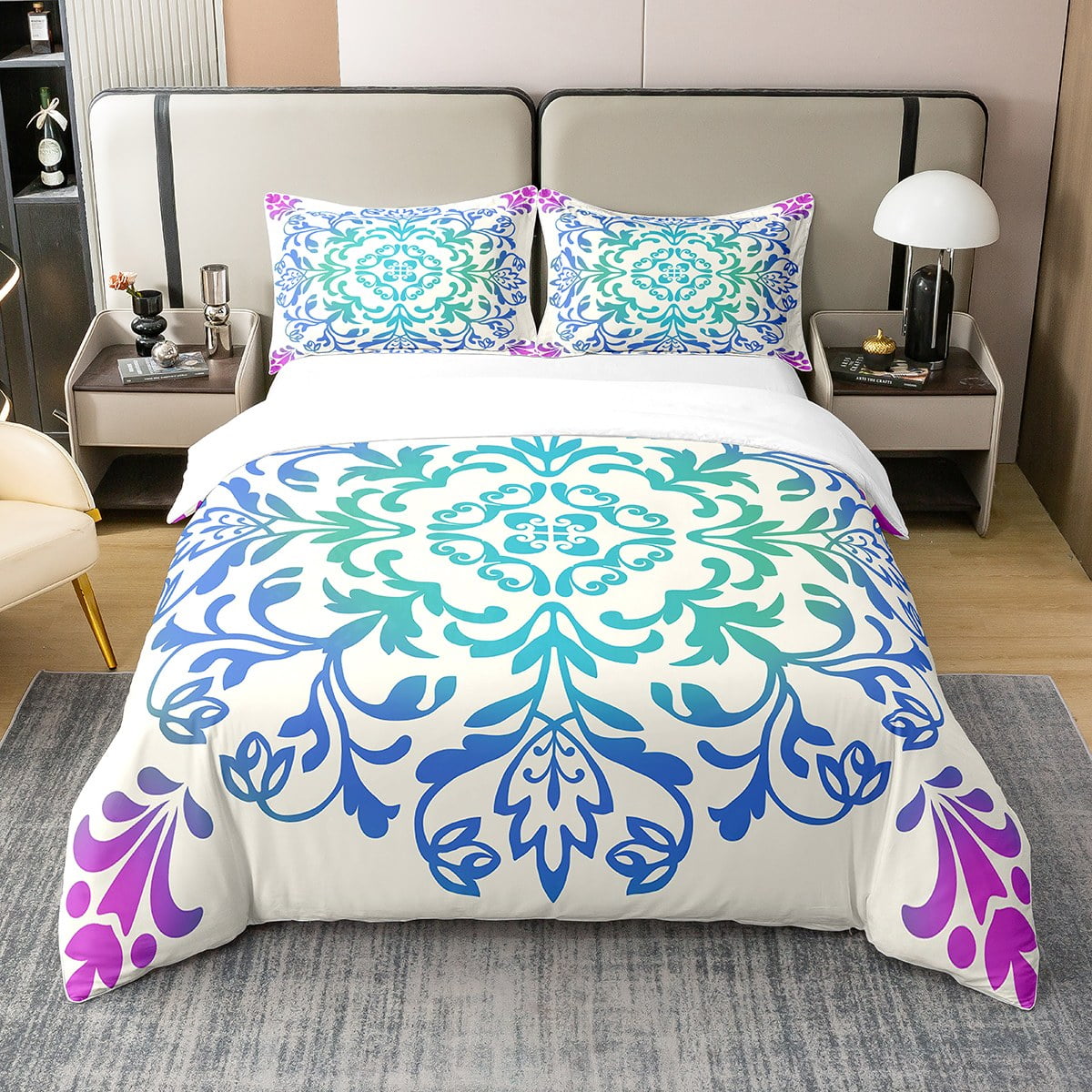 YST Boho Flowers 100% Cotton Duvet Cover Bohemian Flower Bedding Set ...