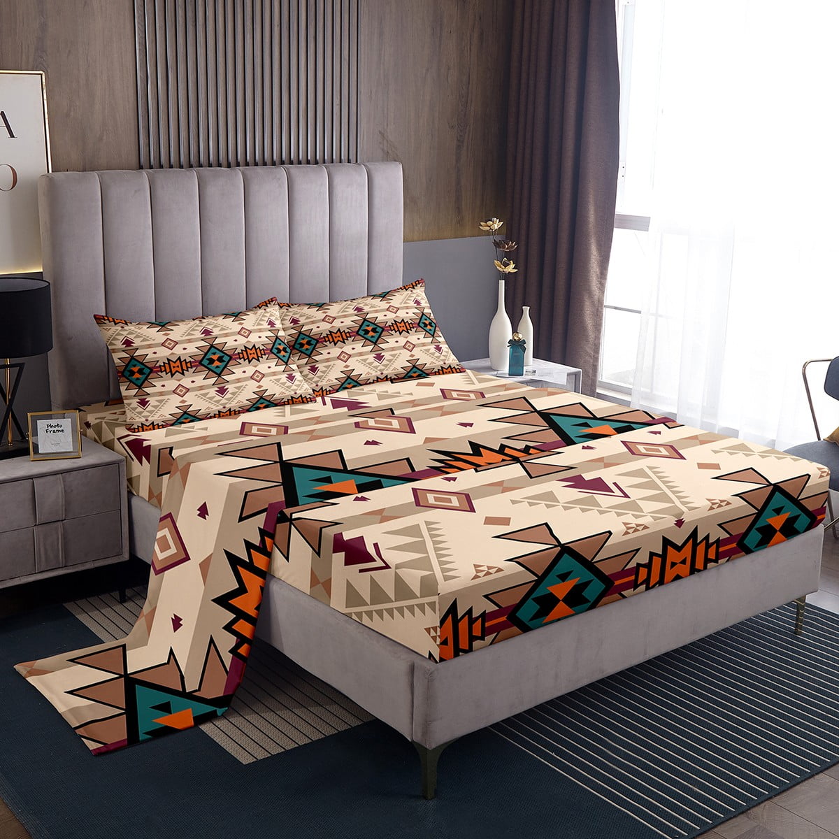 Erosebridal Boho Geometry Sheet Set Western Bed Sheets Set Full,Tribe ...