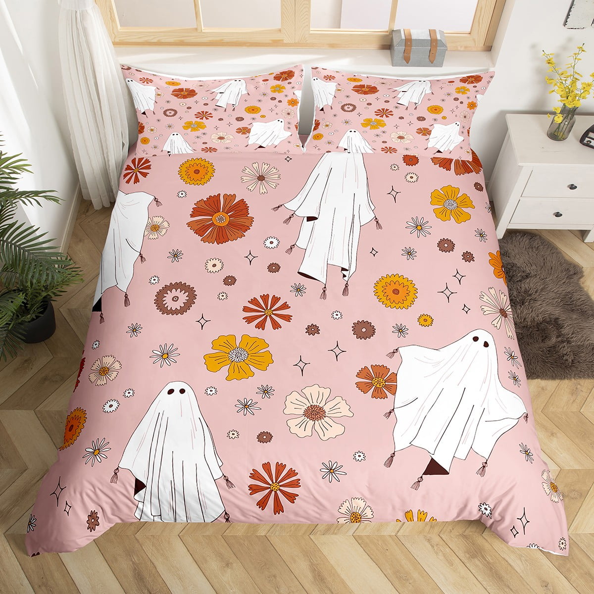 YST Boho Halloween Duvet Cover King Size, Spooky Ghost Bedding Set For Kids Boys Girls Adults ...