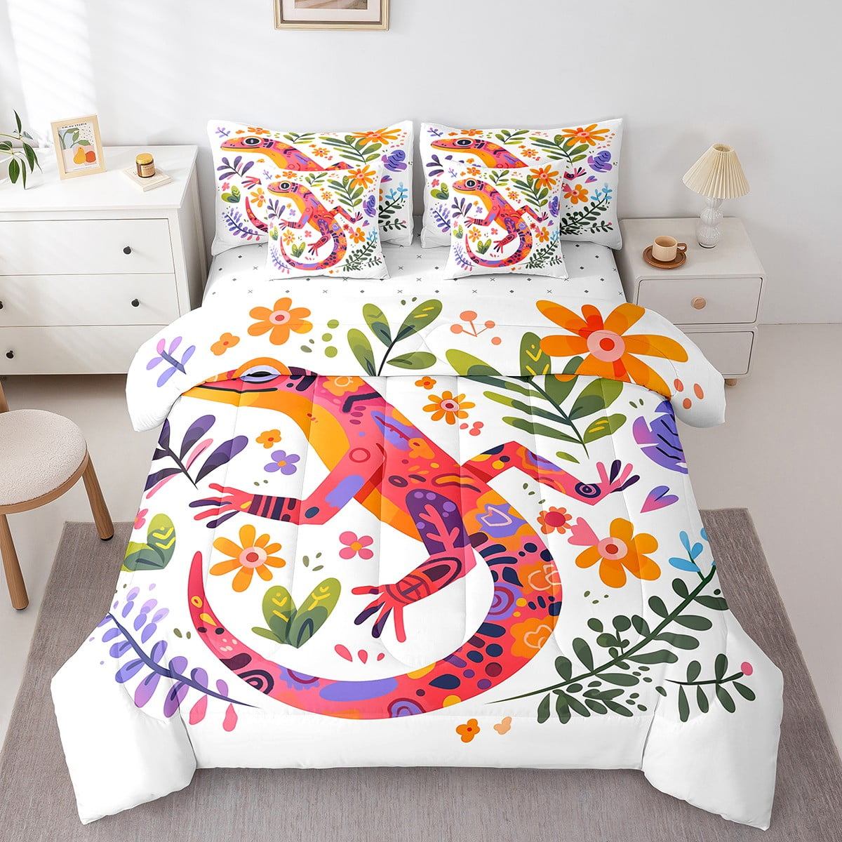 YST Boho Lizard Comforter Set Twin Reptile Gecko Creature Comforter Set ...