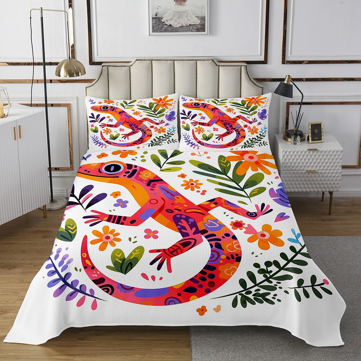 YST Boho Lizard Quilt Set Twin Reptile Gecko Creature Bedspread Set ...