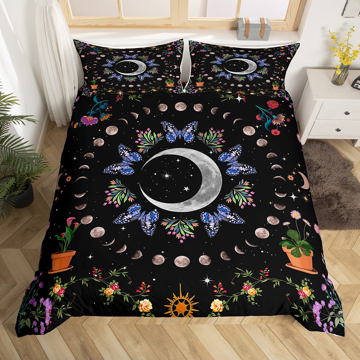 YST Boho Moon Bedding Sets Twin Blue Butterfly Comforter Cover for ...