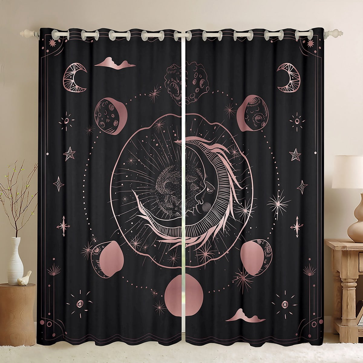 YST Boho Moon Phases Curtains Fantasy Moonlight Blackout Curtains 38 ...
