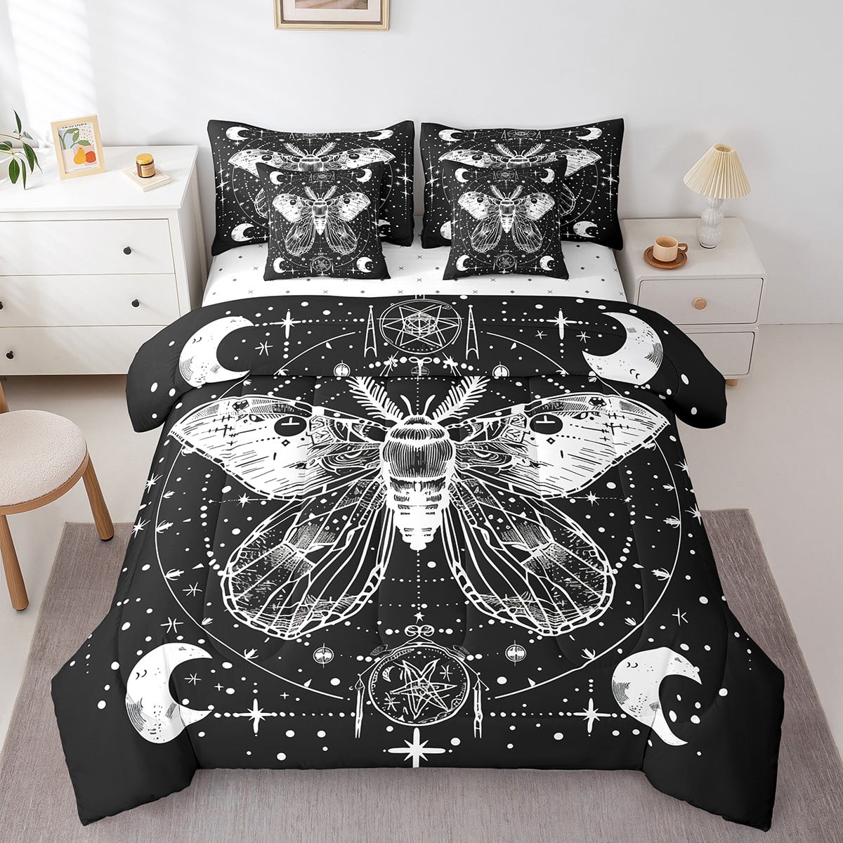 YST Boho Moth 7 Pcs Comforter Set Twin,Gothic Skull Bed in a Bag for ...