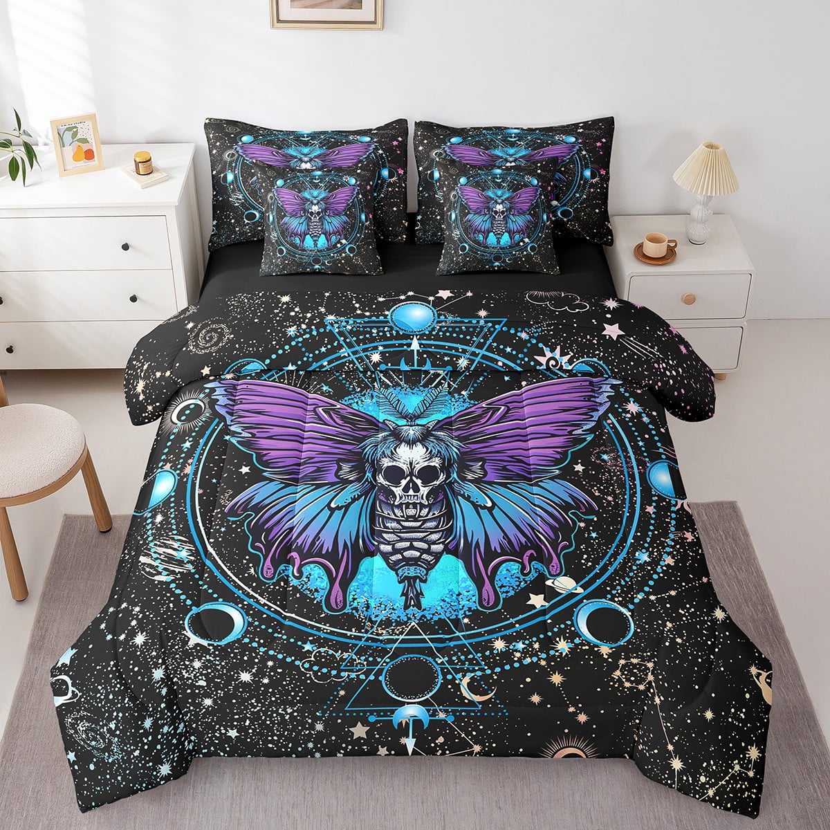 Boho Moth Bed In A Bag King Black White Sun Moon Celestial Comforter ...