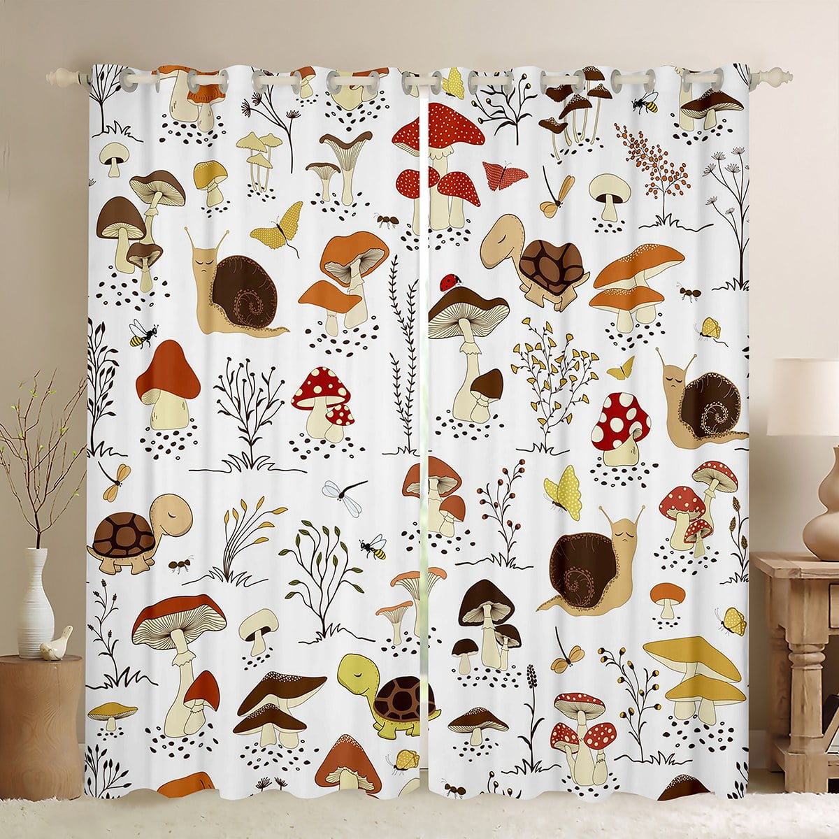 YST Boho Mushroom Curtains Butterfly Dragonfly Blackout Curtains Turtles Bee Curtains & Drapes ...