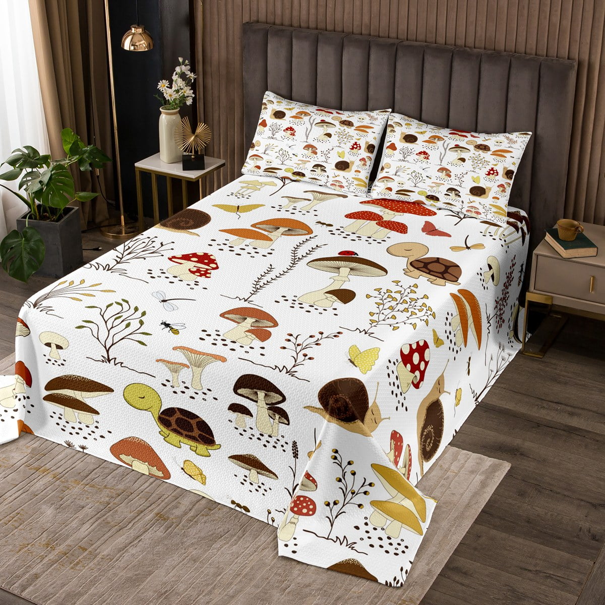 Erosebridal Boho Mushroom King Quilt Set Butterfly Dragonfly Coverlet Set Turtles Bee Bedding ...