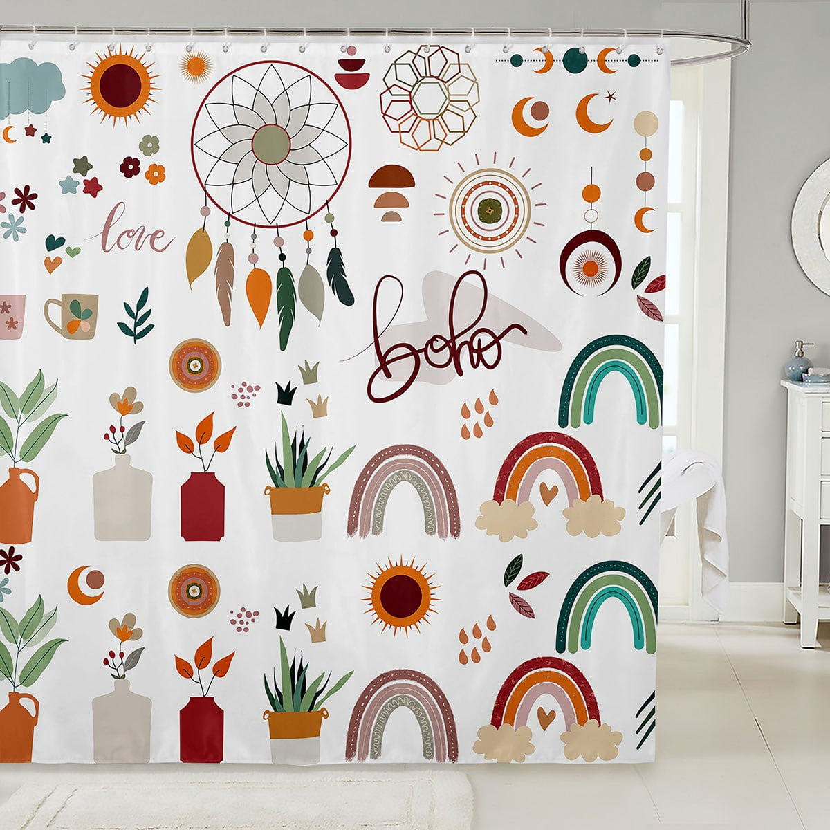 Boho Rainbow Bathroom Shower Curtain Sets Cute Dreamcatcher Shower ...