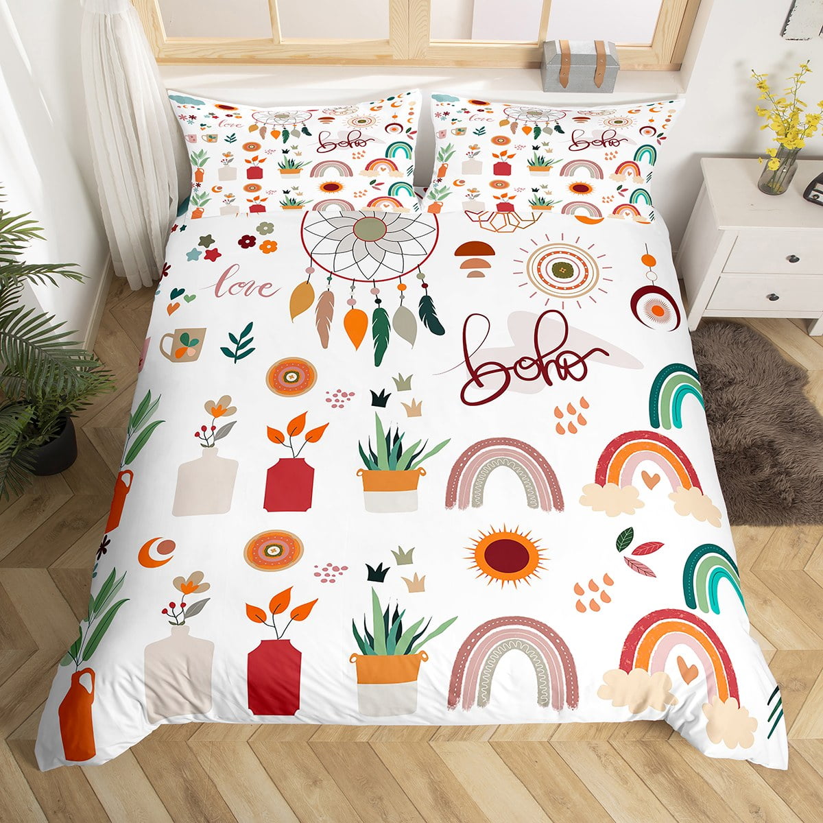 Erosebridal Boho Rainbow Comforter Cover Cute Dreamcatcher Bedding Set ...