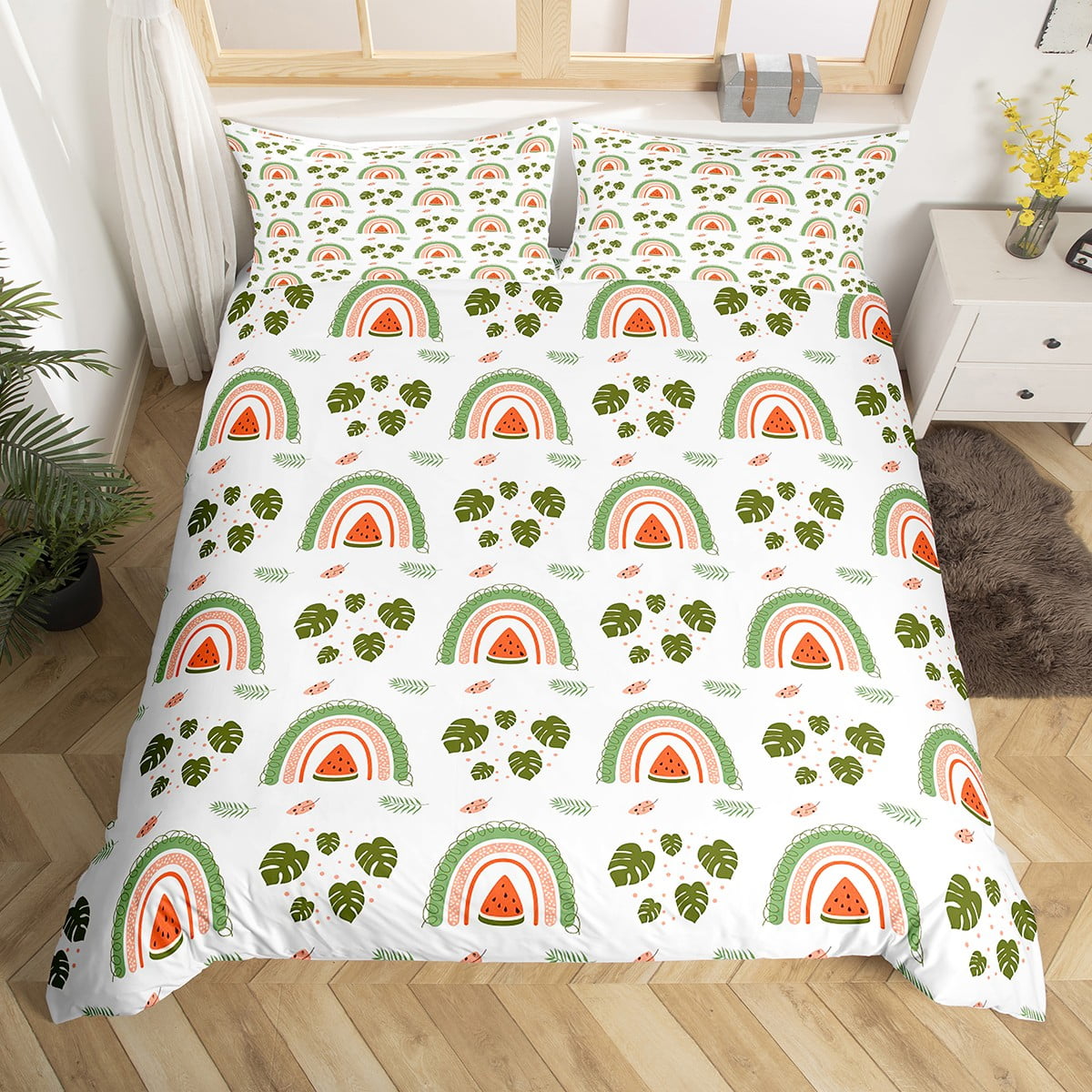 Erosebridal Boho Rainbow Comforter Cover Full Size Cute Watermelon Bedding Set 3Pcs Bedroom ...