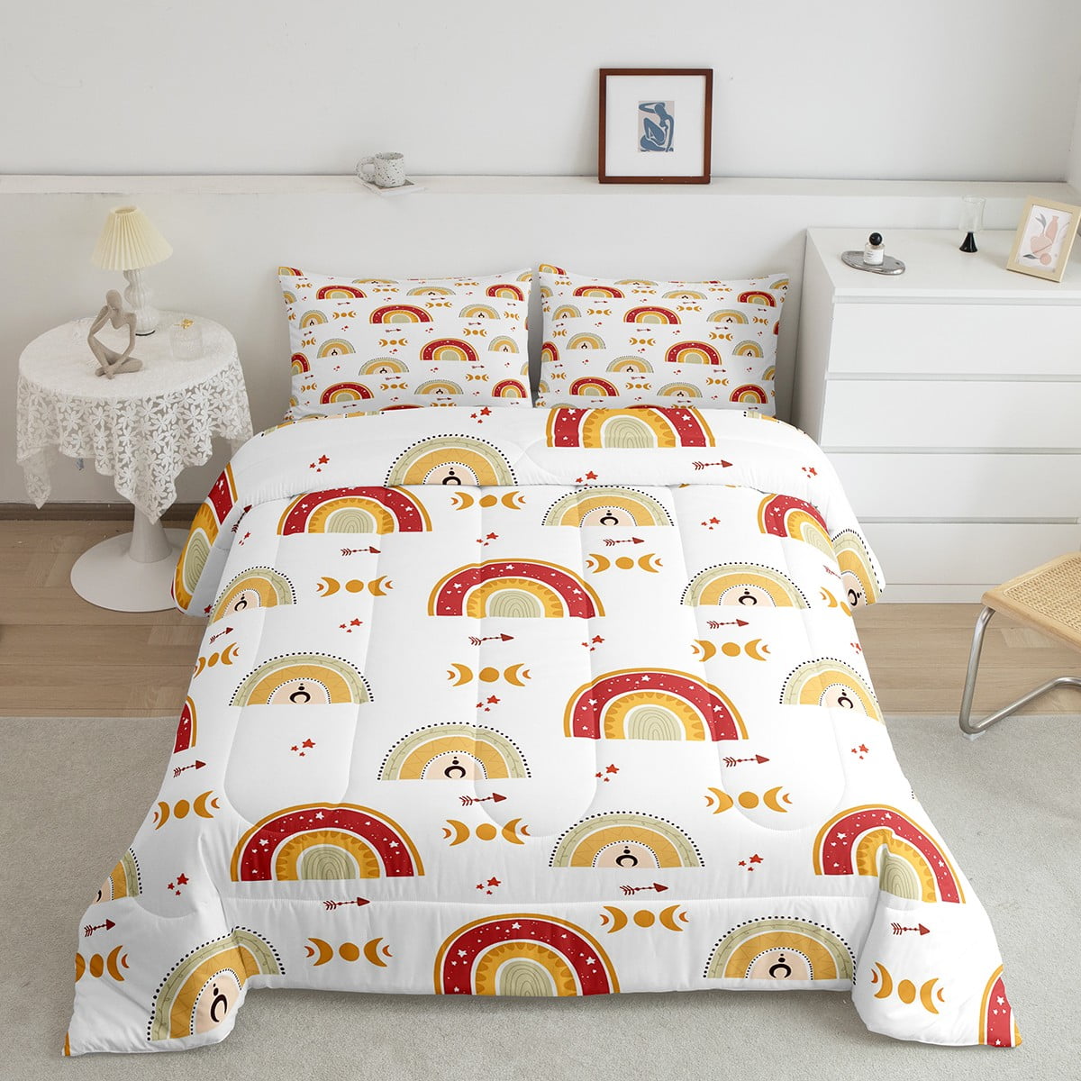 Boho Rainbow Comforter Set Bohemian Sun Moon Bedding Set Youth , Boho ...