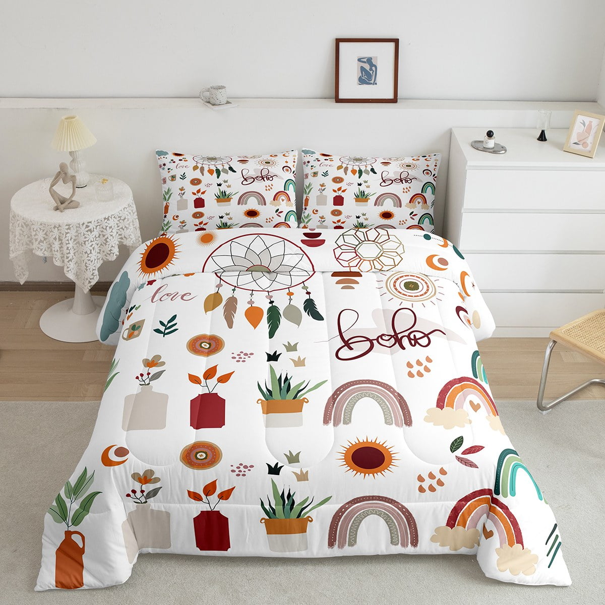 YST Boho Rainbow Comforter Set Cute Dreamcatcher Bedding Set 3Pcs for ...