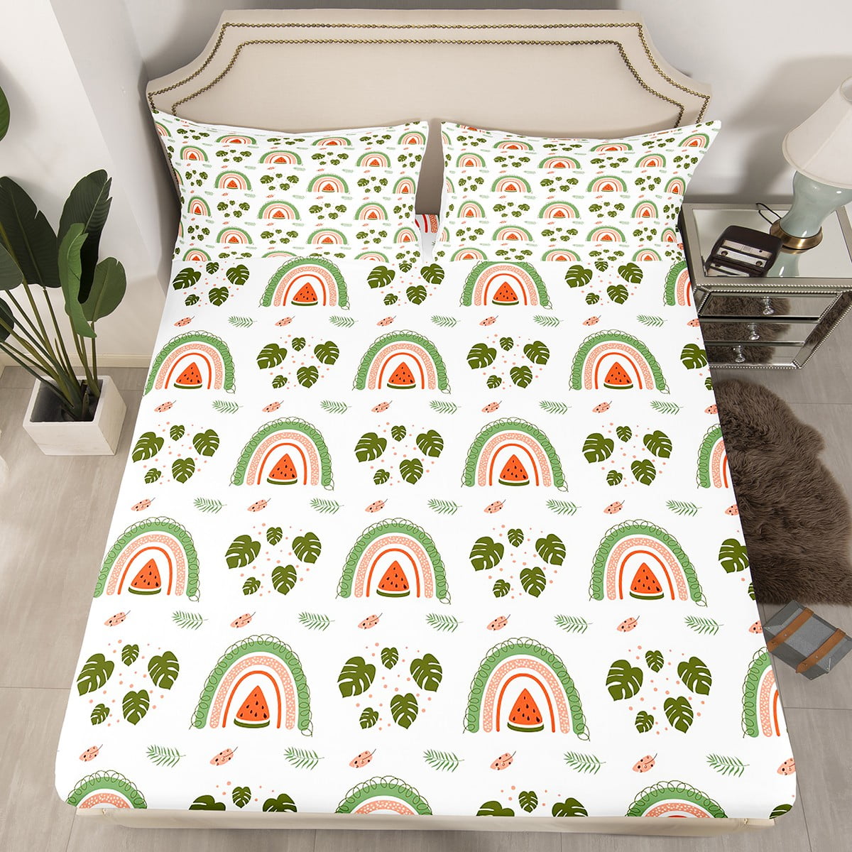 YST Boho Rainbow Fitted Sheet Queen Size Cute Watermelon Bed Set 3Pcs ...