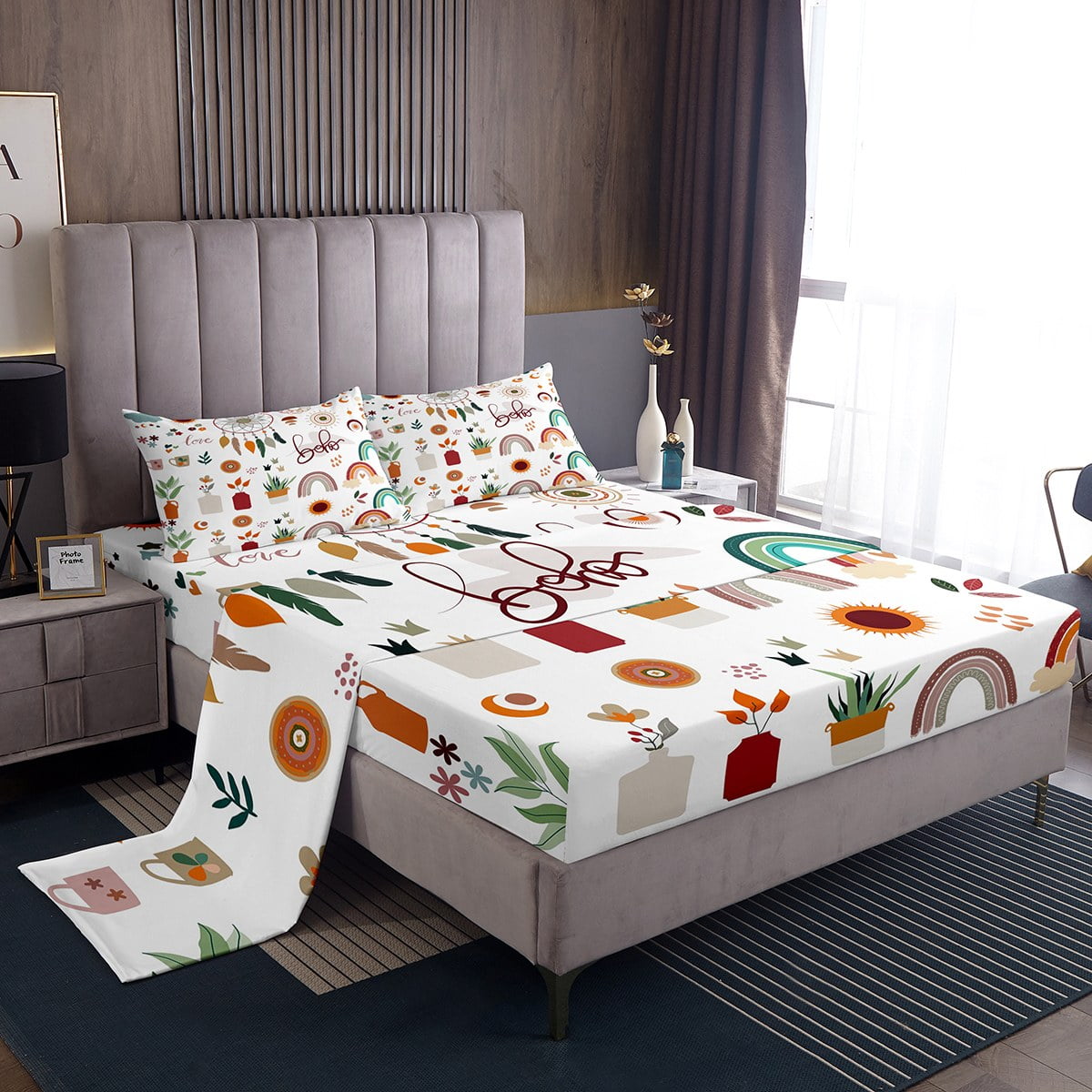 Erosebridal Boho Rainbow Sheet Set Cute Dreamcatcher Sheets 4Pcs ...