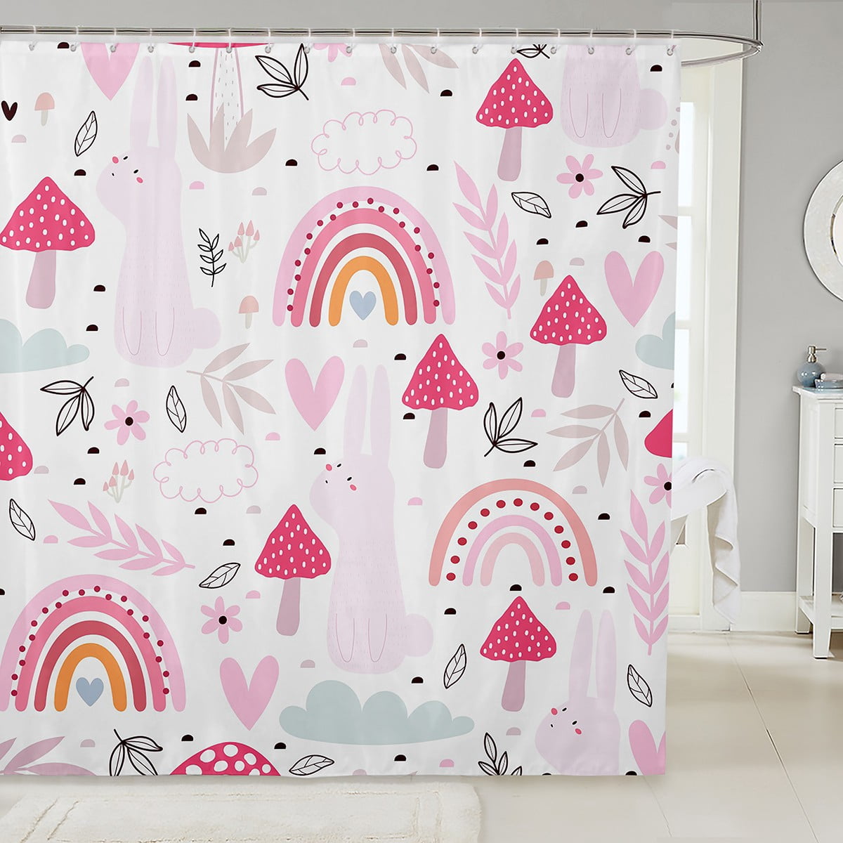 Boho Rainbow Shower Curtain Cute Rabbit Bathroom Shower Curtain Sets ...
