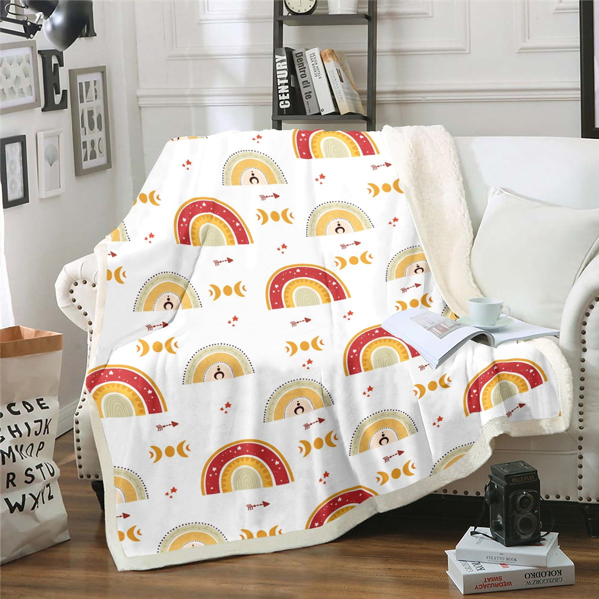 Boho Rainbow Throw Blanket Bohemian Sun Moon Fleece Blanket Youth ...