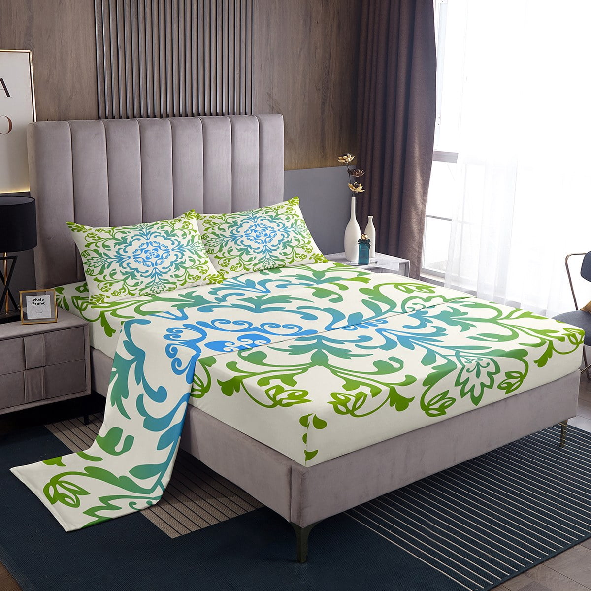 Erosebridal Boho Sheet Set,Ombre Chic Floral Bedding Set Queen,Exotic ...