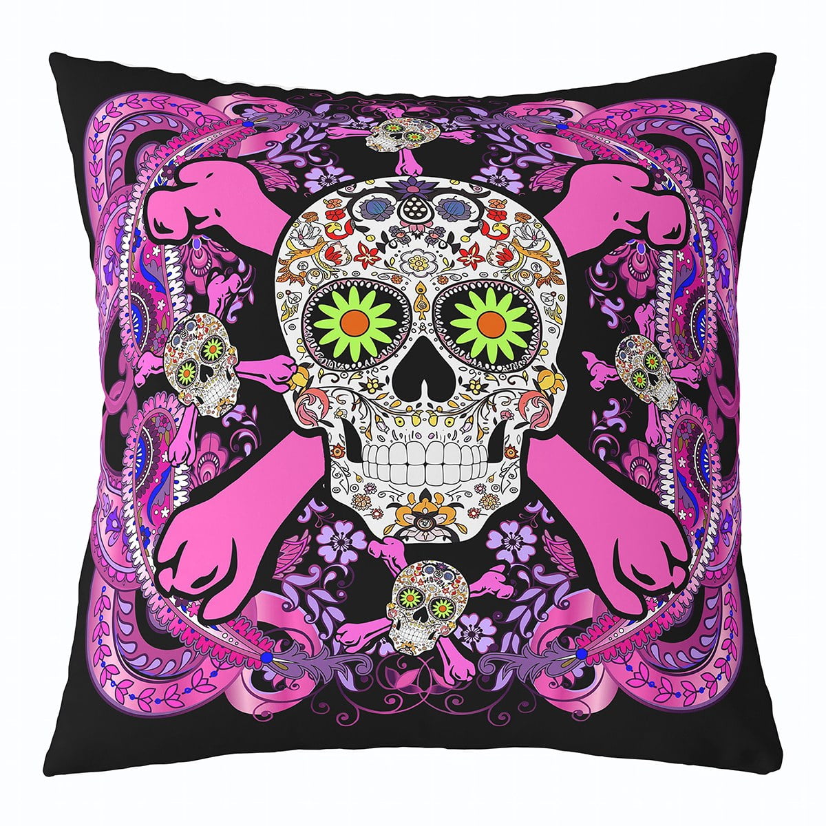 Boho Skull 20x20 Inch Throw Pillow Cover Purple Sugar Skull Cushion ...