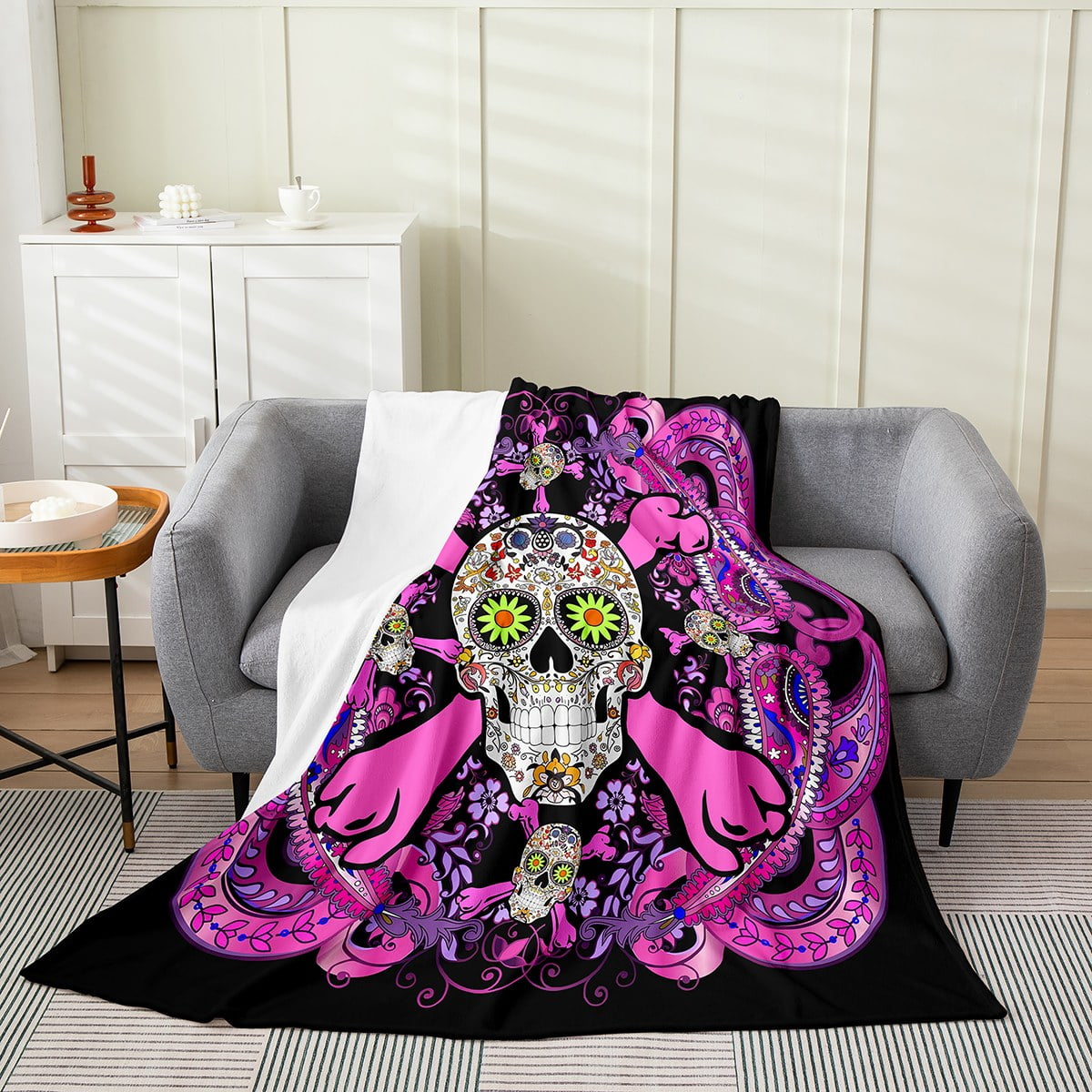 Boho Skull 30x40 Blanket Purple Sugar Skull Fleece Blanket Horror ...