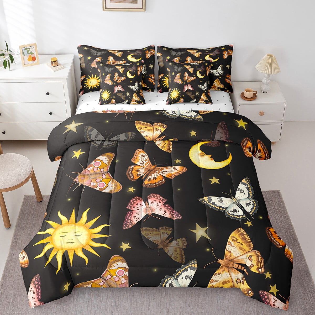 YST Boho Sun and Moon Comforter Set Full 7 Piece Wildlife Moth ...