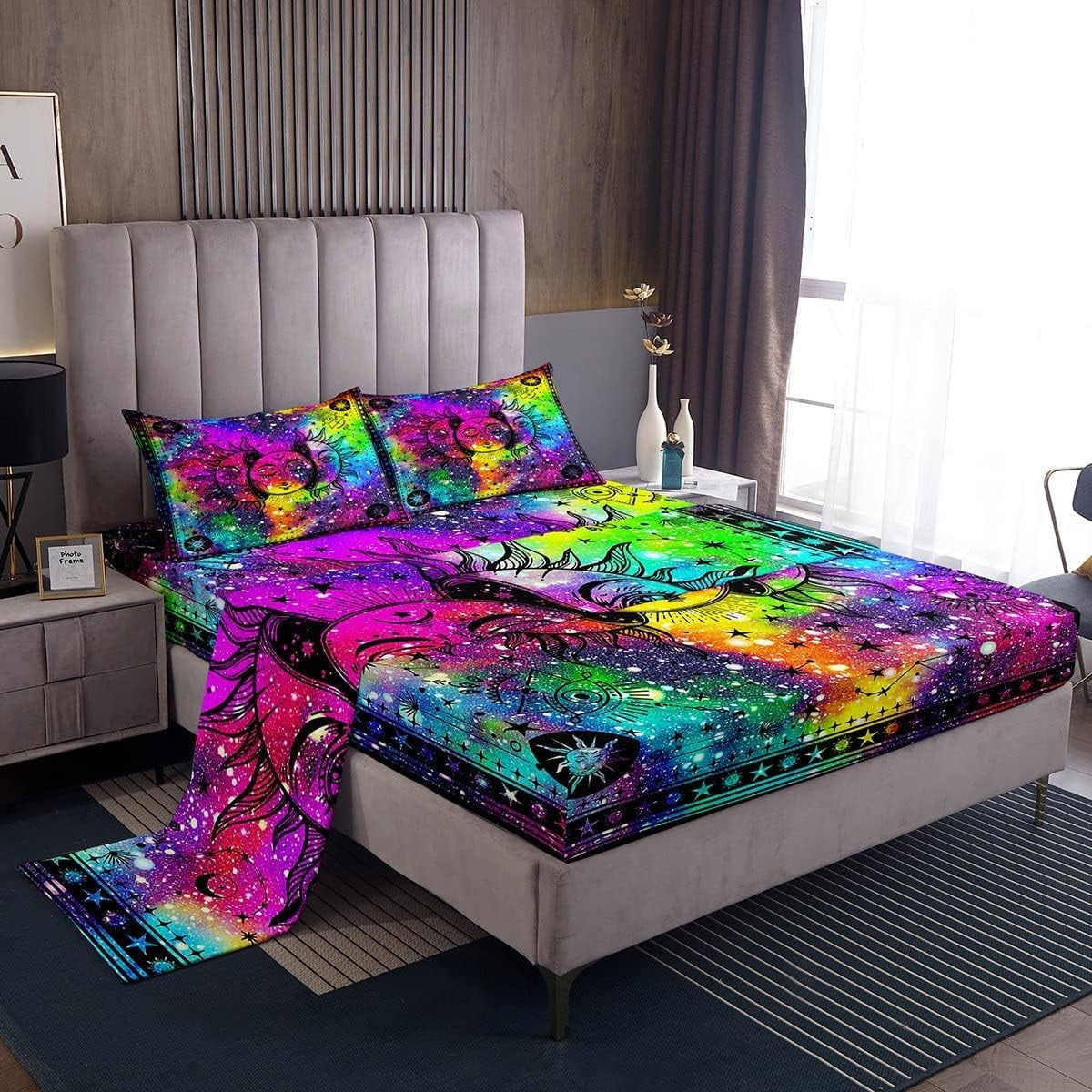 YST Boho Sun Moon Sheet Set Full Size 4 Piece Rainbow Tie Dye Sheets ...