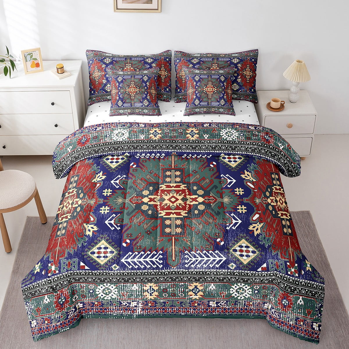 Boho Tribal 7 Pcs Comforter Set Full, Retro Exotic Bedding Set, Vintage ...