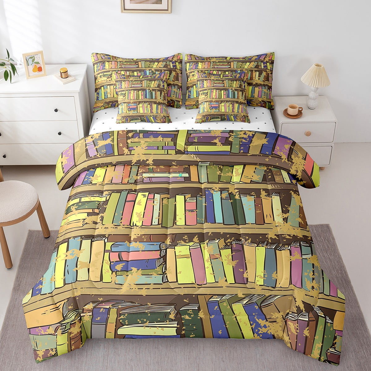 Erosebridal Bookcase 7 Piece Comforter Set,Cartoon Bookshelf Bedding ...