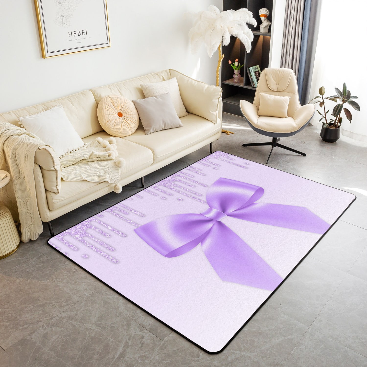 YST Bow Carpet 5x7 for Bedside Purple Bow Rug for Girls Women Kids ...