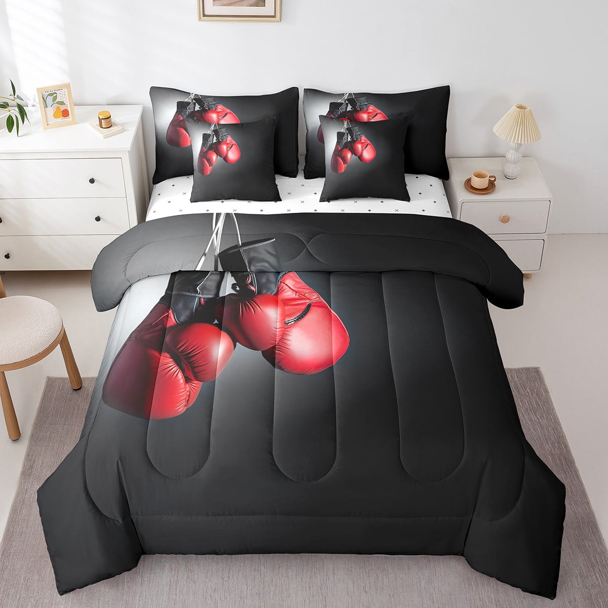 YST Boxing 7 Pcs Comforter Set Twin Sports Game Theme Sheet Set Bed In ...