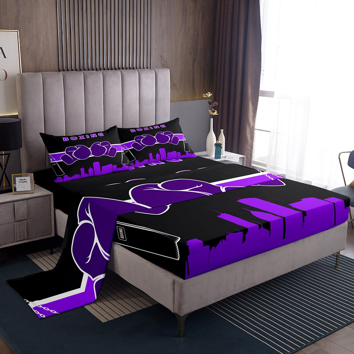 Boxing Bed Sheets Set Sports Themed Full Size Sheet Sets, Purple Boxing ...