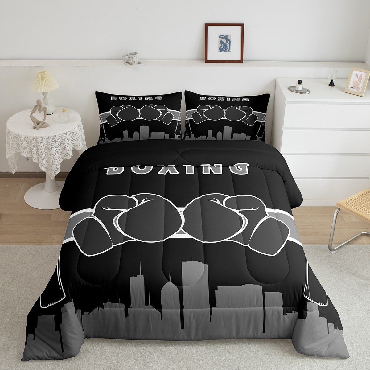 Boxing Bedding Set Full Boxing Sports Comforter Set, Grey Gloves Duvet ...