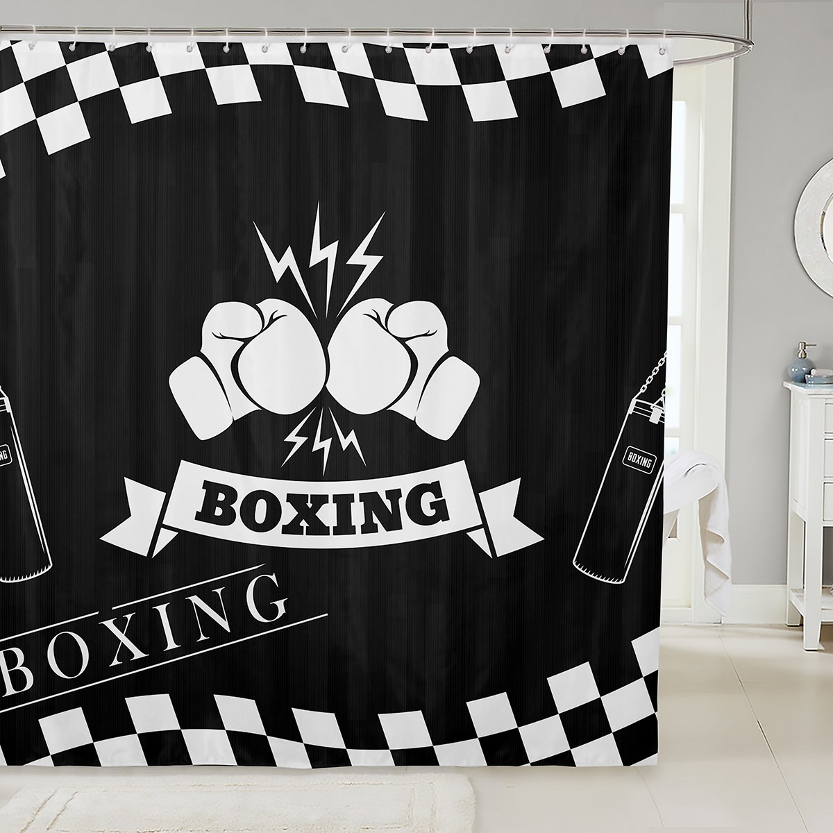 Boxing Shower Curtain Teens Adults Pugilism Game Waterproof Bathroom ...