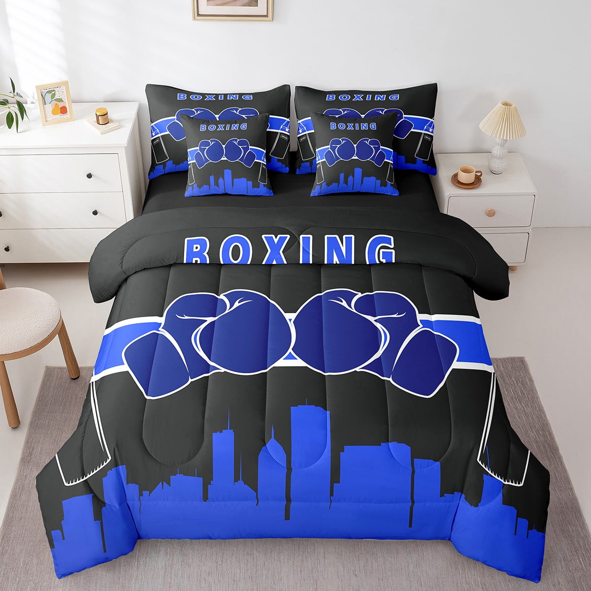 YST Boxing Sports Bed in a Bag 7-Piece for Kids Teens Adults Navy Blue ...