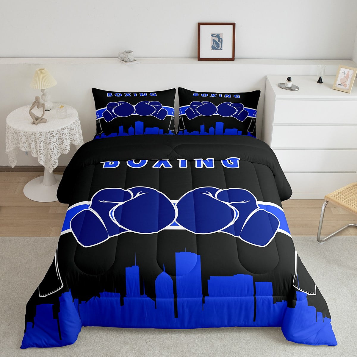 YST Boxing Sports Bedding Set Full for Kids Teens Adults Navy Blue ...