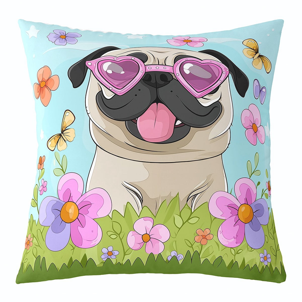 Cartoon Throw Pillow Cover, Cute Pug Pillow Cover 20x20 Inch, Kawaii ...
