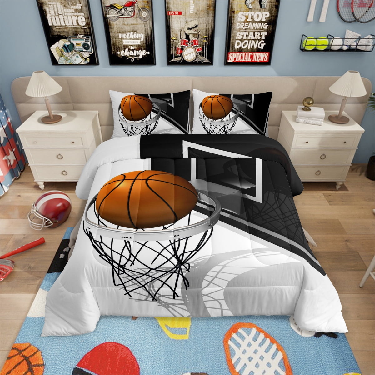 Boys 3D Basketball Bedding Comforter Sets Kids Teens Basketball Gaming ...