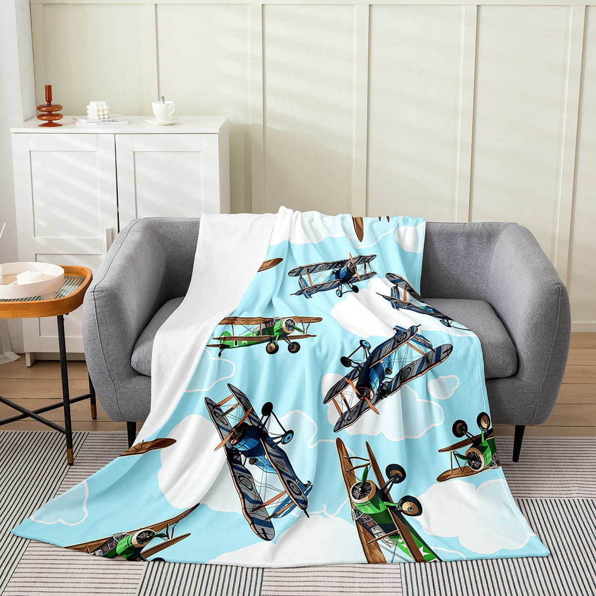 YST Boys Aircraft Fleece Blanket Baby 30x40,Retro Airplane Throw ...
