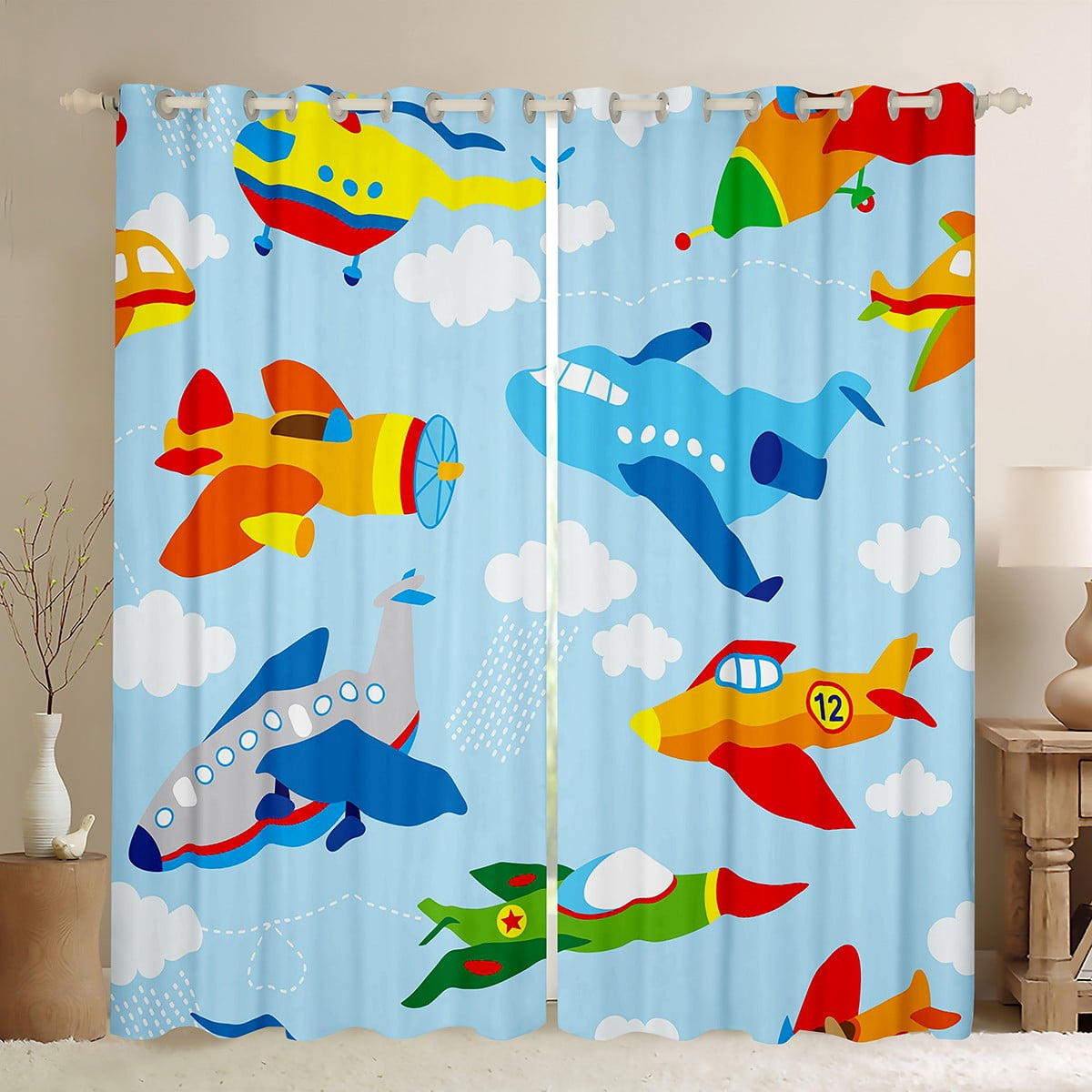 YST Boys Airplane Blackout Curtains,Cartoon Airplane Curtains,Aircraft ...