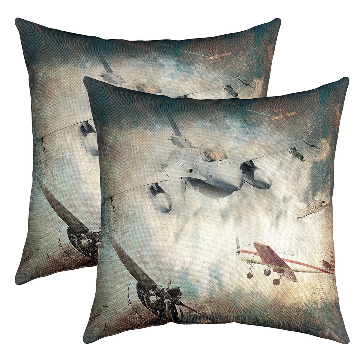 Airplane Cushion Covers Vintage World War Military Aircraft Throw ...