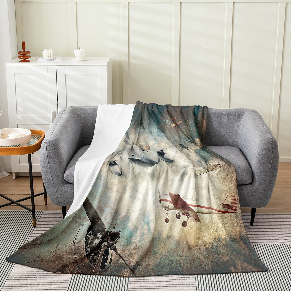YST Boys Airplane Fleece Blanket Vintage World War Military Aircraft ...