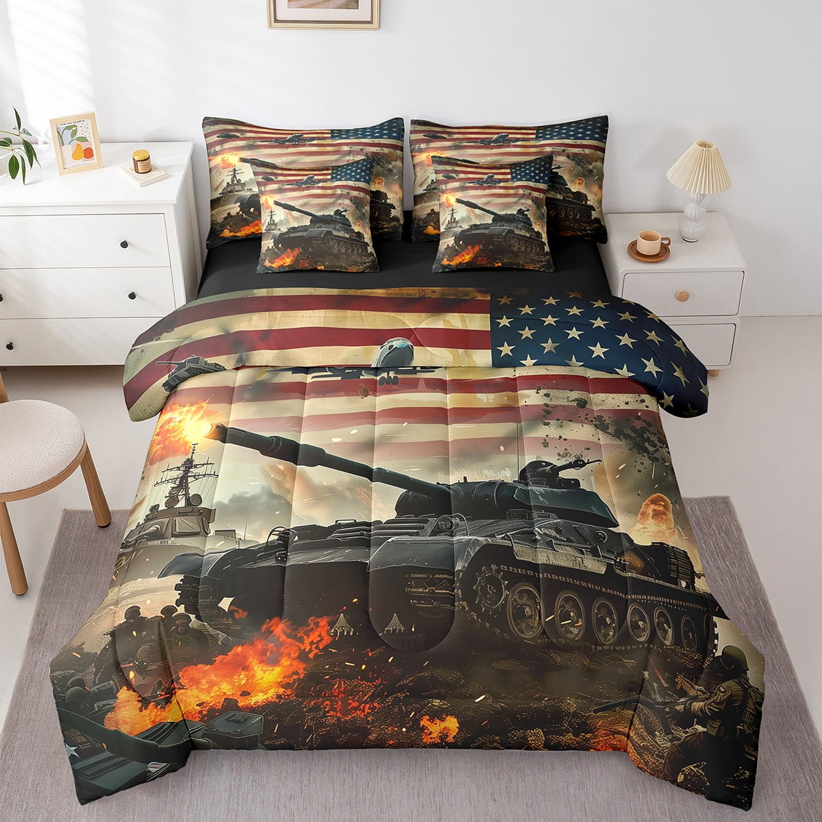 YST Boys American Flag King Comforter Set With Sheets 7 Piece Tank ...