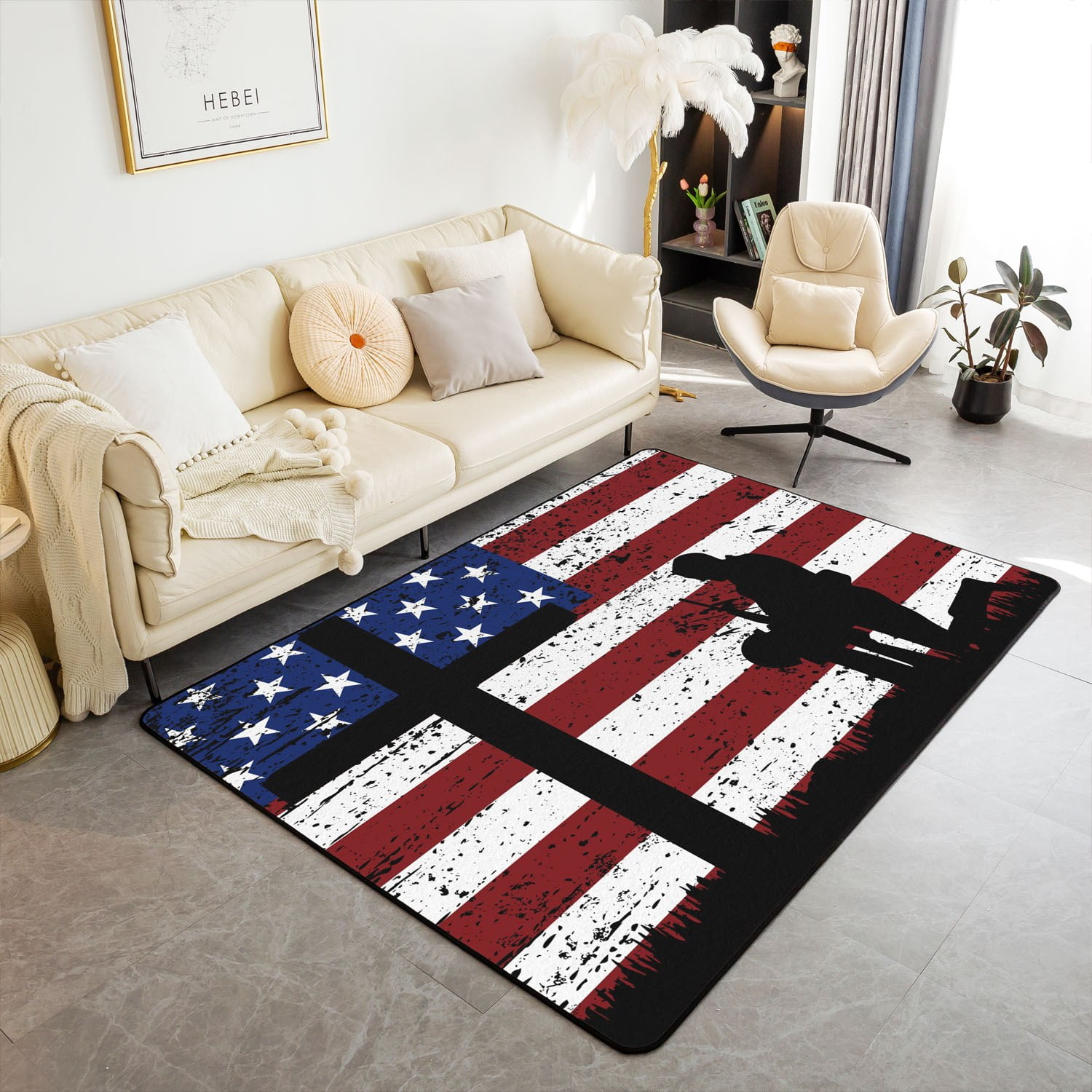 Erosebridal American Flag Rug Army Soldier Silhouette Area Rug 3x5 for ...