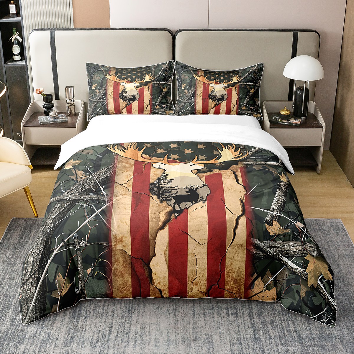Erosebridal Army Green Deer 100% Cotton Bedding Set Full Size Deer ...