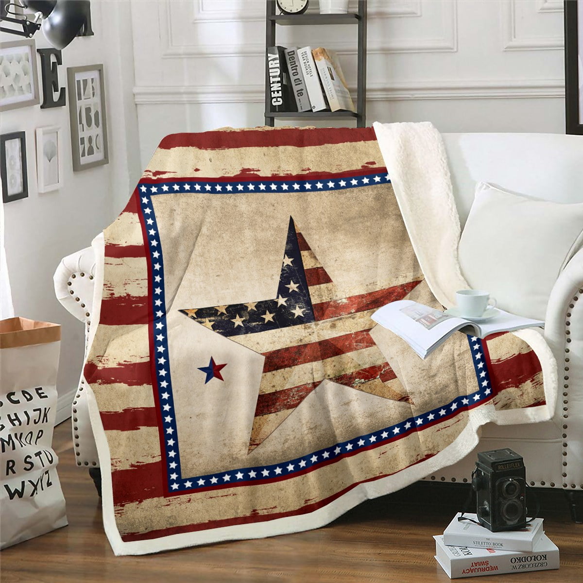 Fuzzy Blanket American Flag Throw Blanket,USA Federations Stars and ...