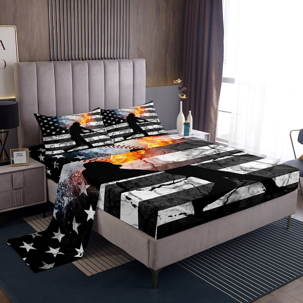Erosebridal Baseball Bed Set Vintage US Flag Bed Sheets Set Ice and ...